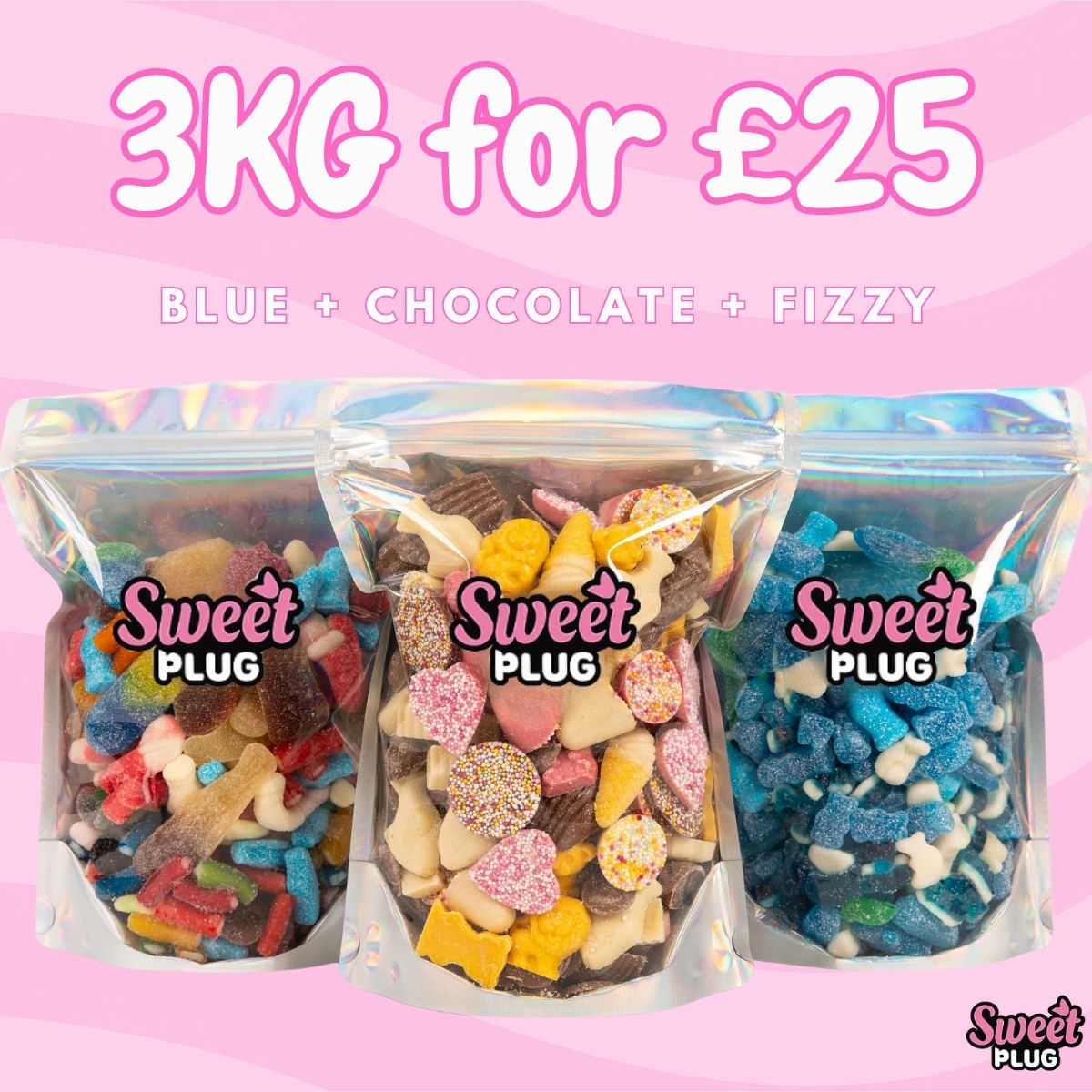 3kg for £25! 1kg Blue + 1kg Jelly + 1kg Chocolate – The Sweet Plug